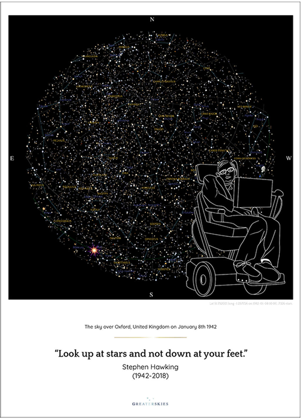 Mappa stellare commemorativa di Stephen Hawking - GreaterSkies